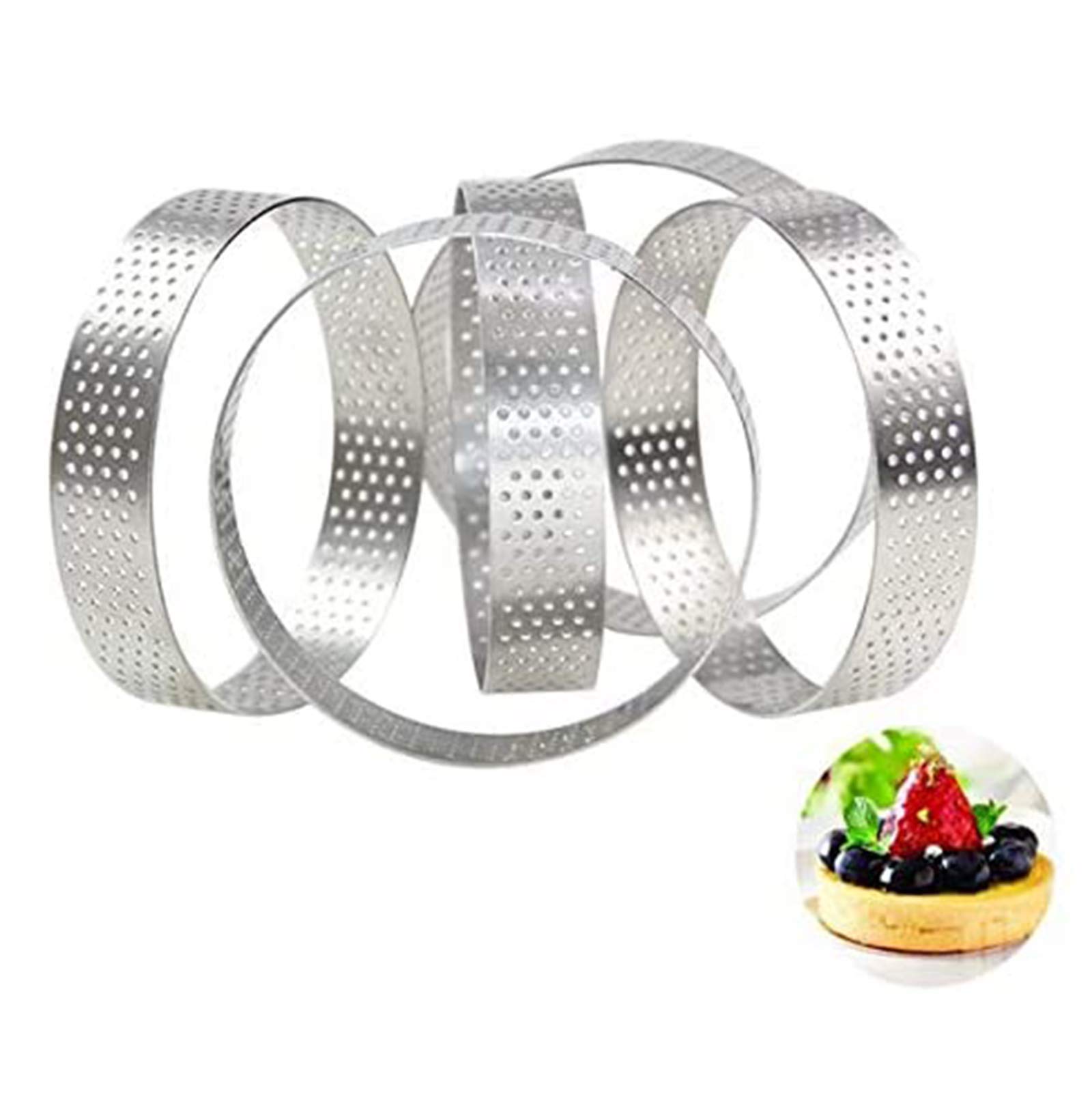 6pcs 8cm Circular Steel Porous Tart Ring Bottom Tower Pie Cake Baking Tools Heat-Resistant Perforated Cake Mousse Ring