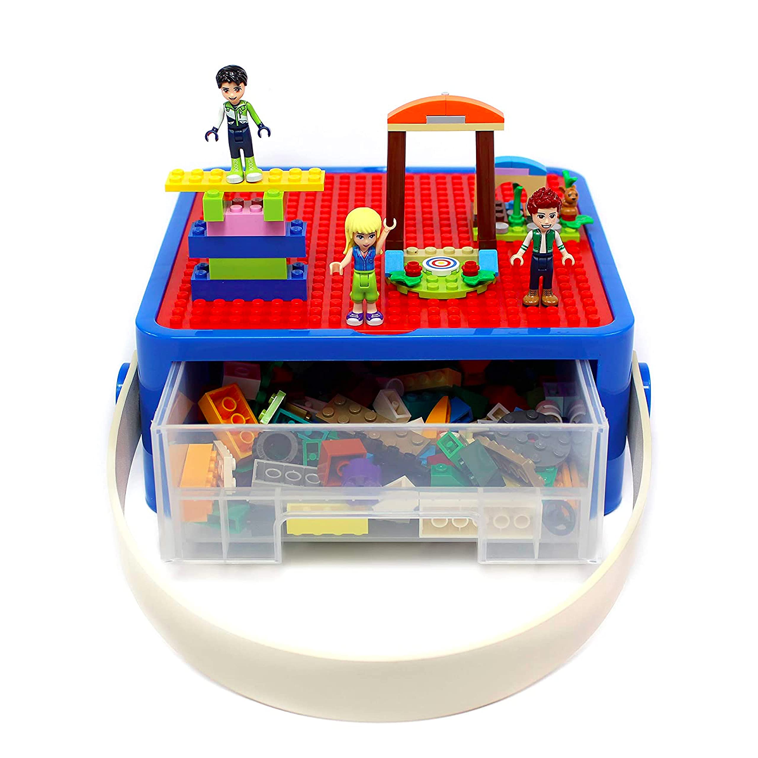 Bins & Things Lego Storage, Bin Box Organizer - Set of 2 Kids Toy Storage Containers - Small Brick Shaped Tub Organizers for Legos, Barbie Dolls, Hot Wheels and Beyblade- Anti-Lego Mess Organizer
