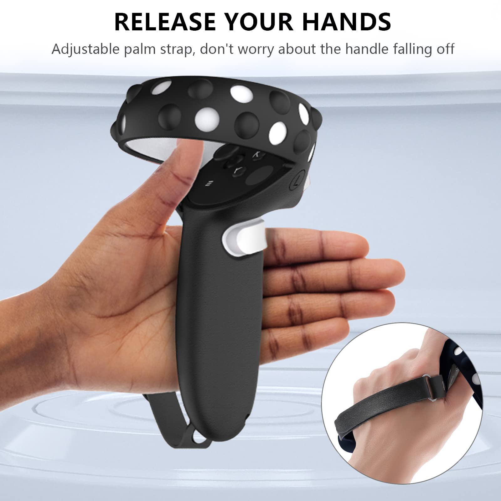 Accessories for Meta/Oculus Quest 2, Anti-Throw Hand Strap Extended Controller Grips Cover Face Headset Protective Lens Shell VR Silicone Cover Set (Black)