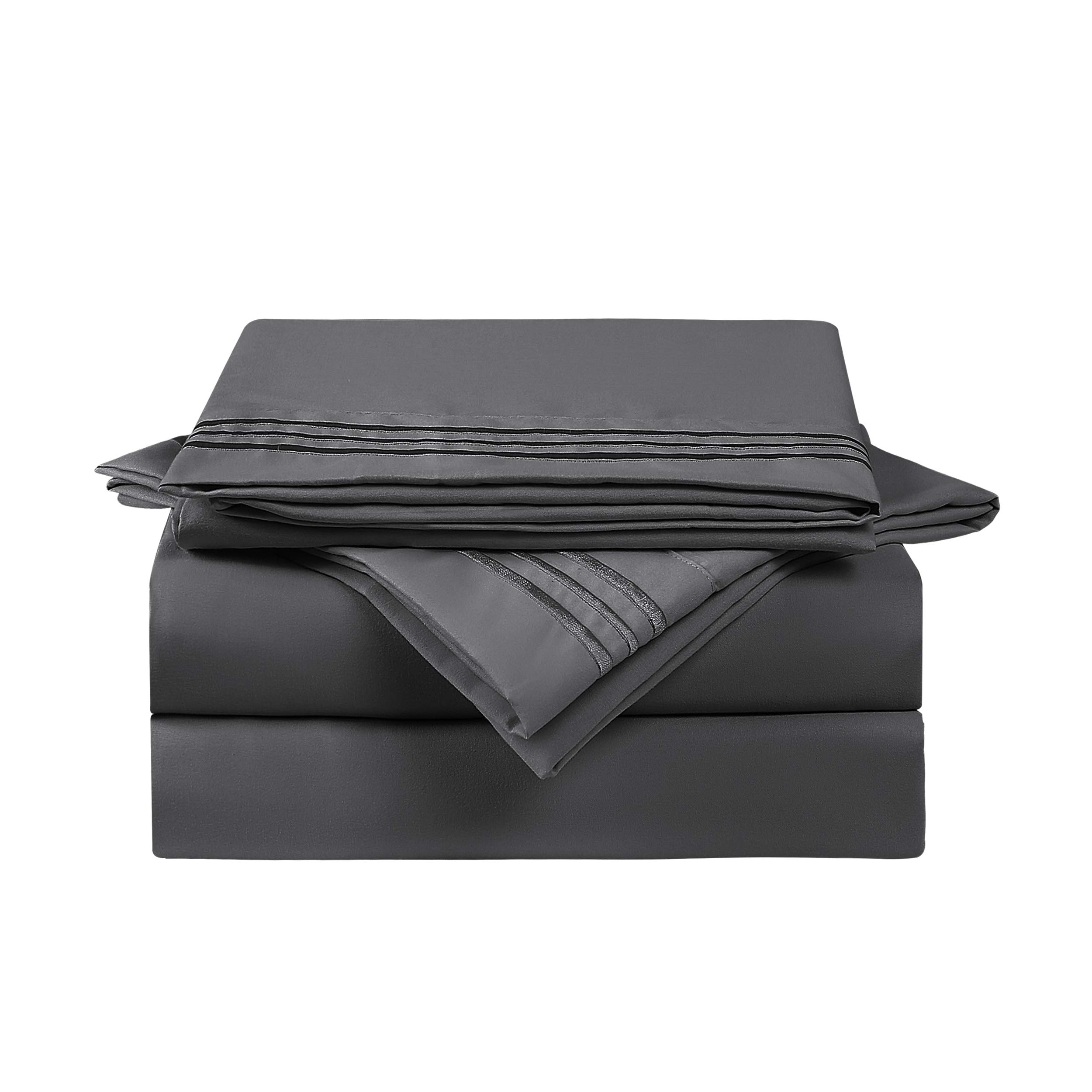 600 Thread Count 100% Cotton Sheets for Queen Size Bed，Queen Cotton Sheet Set Breathable-Soft, 4 Pcs Pure Natural Organic Long-Staple Cotton Bed Sheets, Smoother Than Egyptian Cotton, Dark Grey