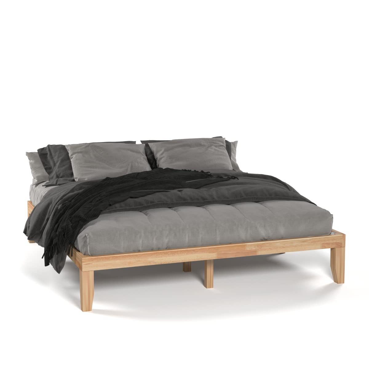 KOMFOTT 14 Inches Wood Platform Bed Frame King Size, Solid Wood Mattress Foundation with Rubber Wood Frame, Strong Poplar Wood Slat Support, No Box Spring Needed, Bed Frame (Natural)