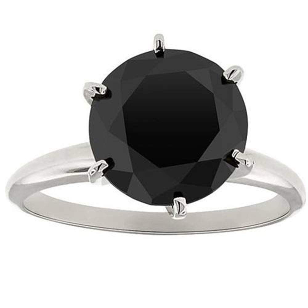 3ct Black Diamond Solitaire Engagement Ring 14K White Gold - Size 6