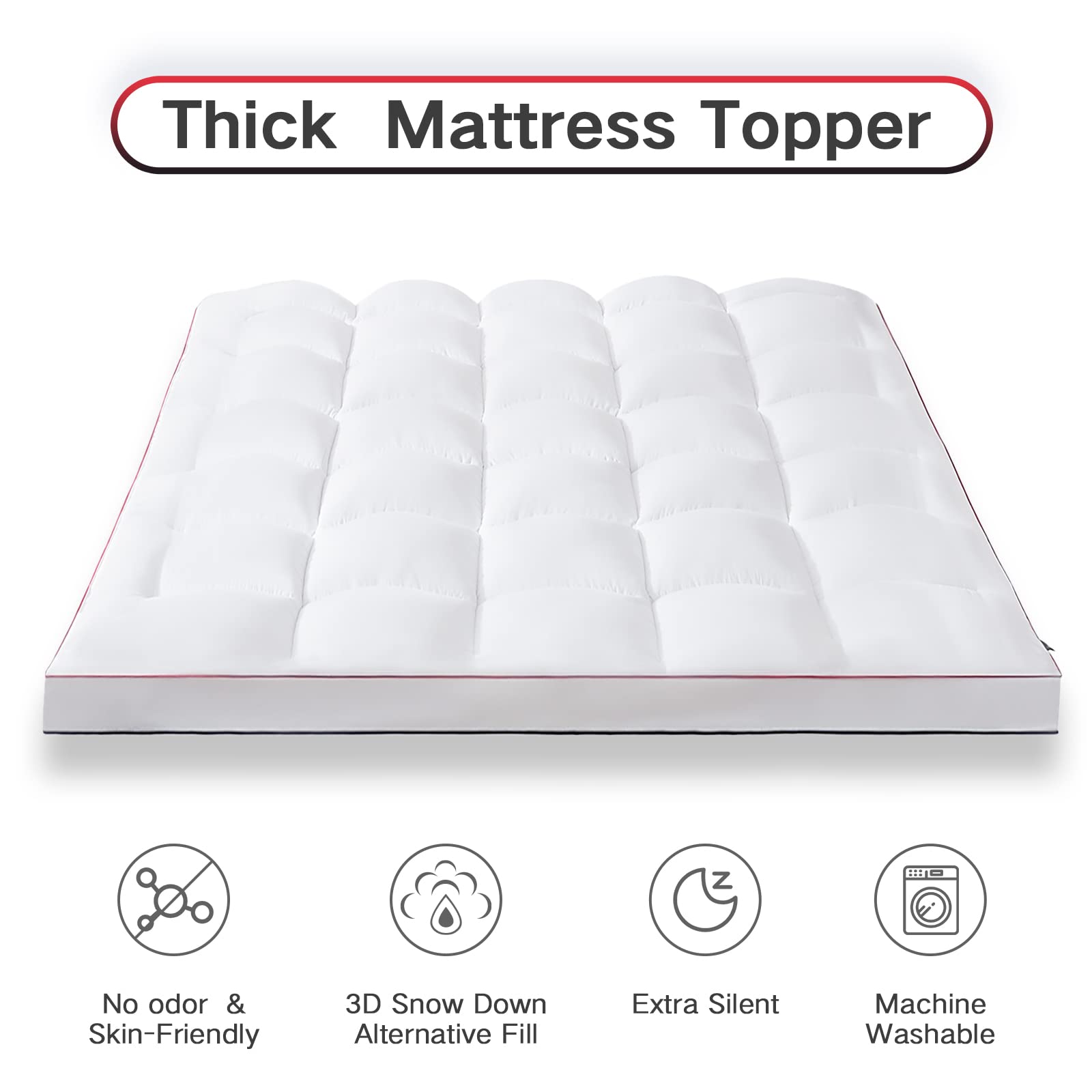 Homemate Mattress Topper, Extra Thick 3D Snow Down Alternative Overfilled Plush Mattress Pad Cover for Deep Sleep, 1800TC Cooling Pillow Top with 8-21 Inch Deep Pocket