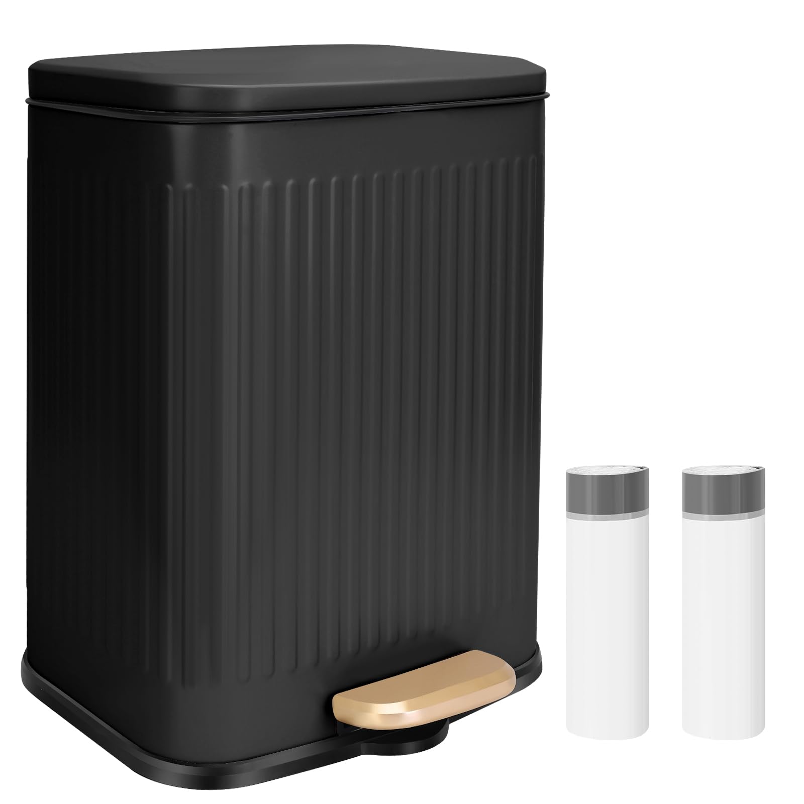 Triiter Rectangular Small Trash Can with Lid Soft Close, 6L/1.6 Gallon Stainless Steel Garbage Can with Removable Inner Bucket, Step Pedal Trash Bin for Bathroom, Kitchen, Bedroom, Office (Oat White)