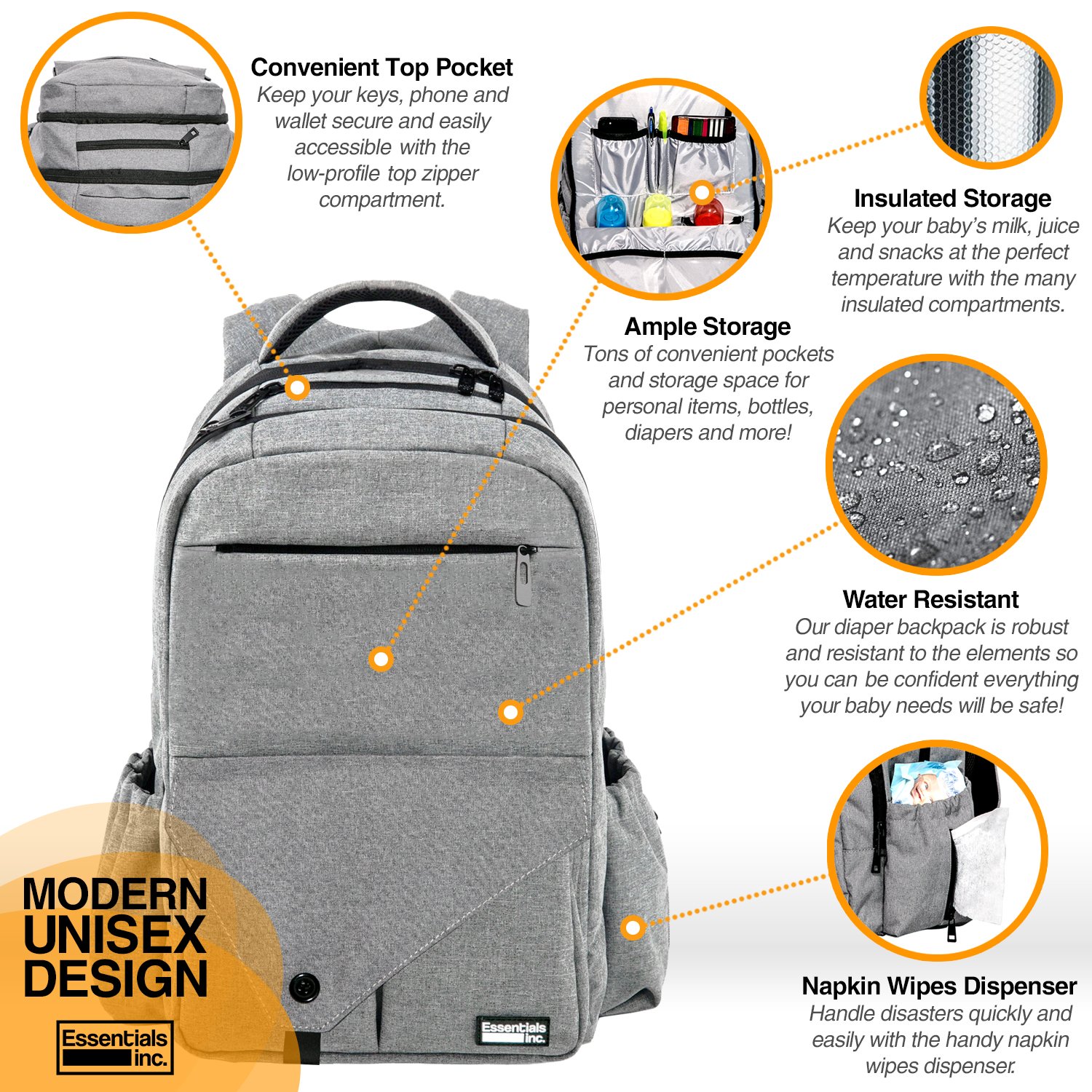 Diaper Bag Backpack with Stroller Straps, Baby Changing Mat & Multi Pockets - Insulated Milk Bottle Pockets, Water Resistant, Large Unisex Design for Men & Women (Large)