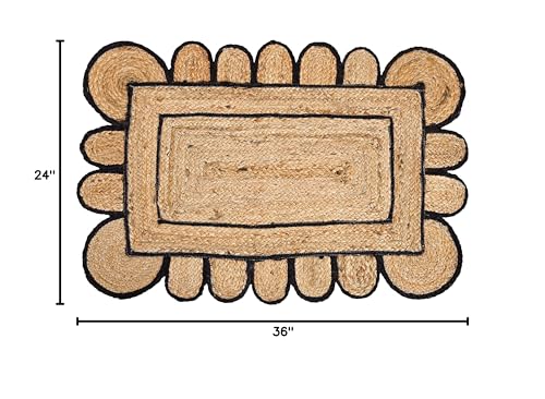 KLAVATE Scalloped Home Decor Braided Bohemian Jute Classic Quality Made Natural Hand Woven Area Rug (Black, 2x3 feet)