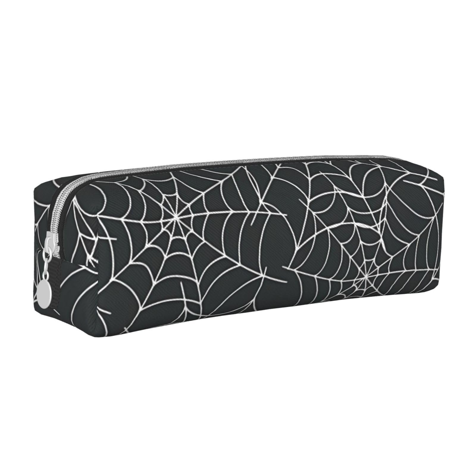 QLIEERE Halloween Spider Black And White Spiderweb Pencil Case Pouch Pen Holder Leather Pencil Bags Box Organizer Zipper Cosmetic Makeup Storage Bag