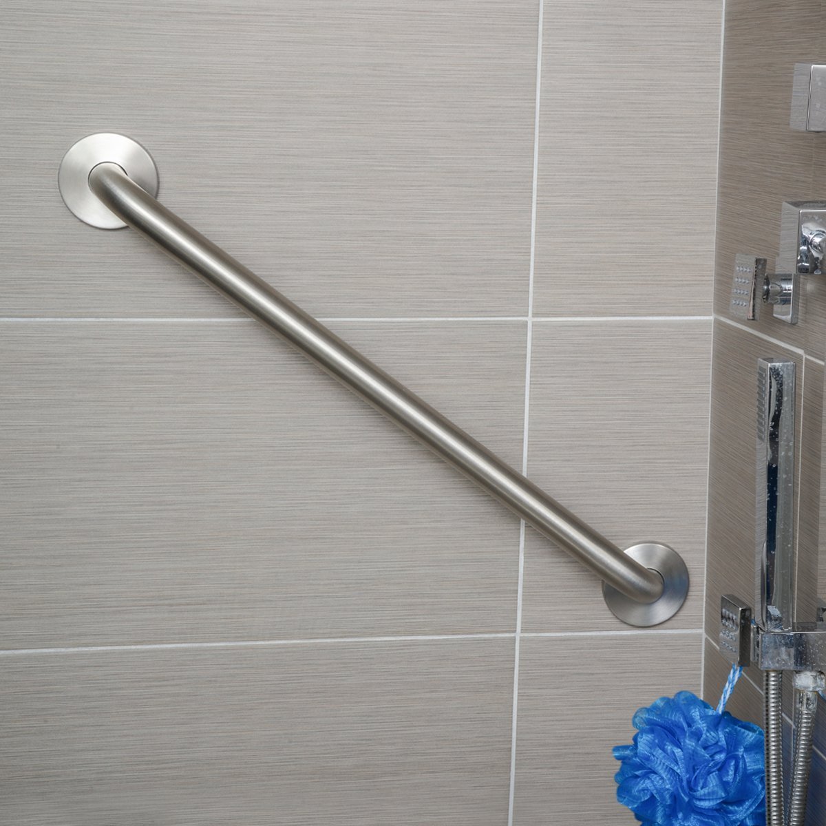 Amazon Basics Bathroom Handicap Safety Grab Bar, 16 Inch Length, 1.25 Inch Diameter, Stainless Steel
