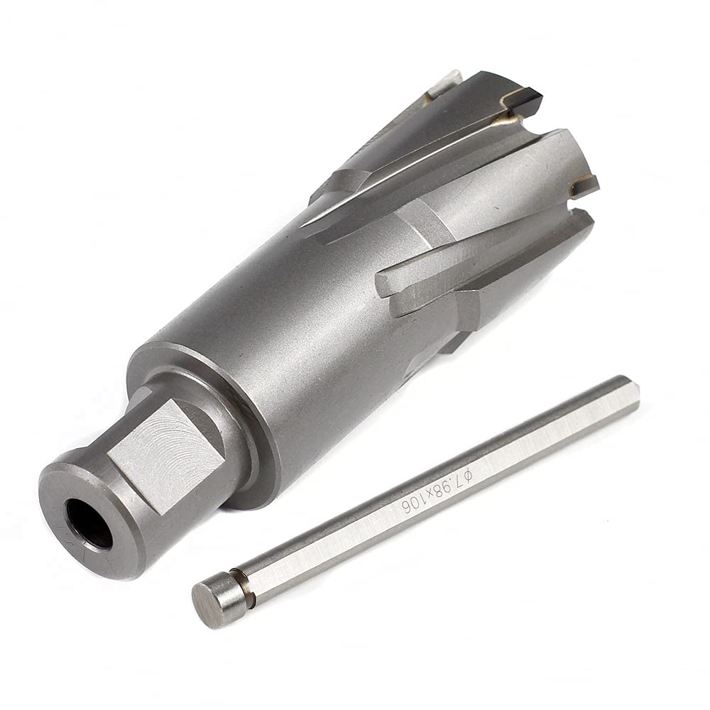 Annular Cutter Carbide JESTUOUS 3/4 Inch Weldon Shank 2 Cutting Depth 1-1/4 Cutting Diameter TCT Two Flat Bit for Drill Press with Pilot Pin