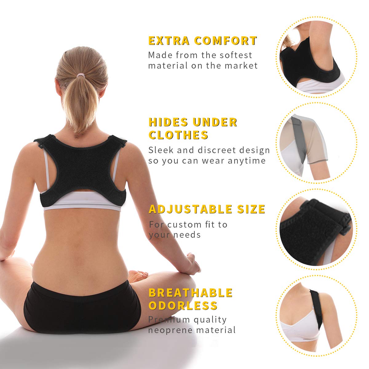 Aaiffey Posture Corrector for Men Women&Children Upper Back Brace Adjustable and Effective Clavicle Support Device for Thoracic Kyphosis and Shoulder Pain Relief