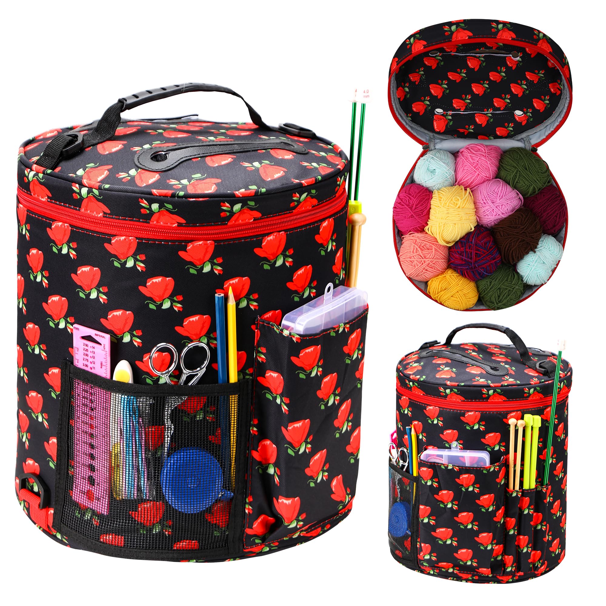 JOZEA Crochet Bag-Knitting Bag Yarn Storage Organizer - Yarn Bag and Crochet Tote, Yarn Holder for Crocheting, Crochet Accessories(Seductive Roses)