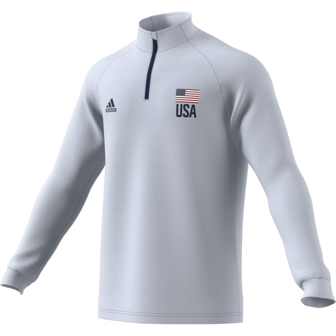 adidas mens USA Volleyball 1/4 Zip Tee Navy Blue/White/Power Red Small/Tall