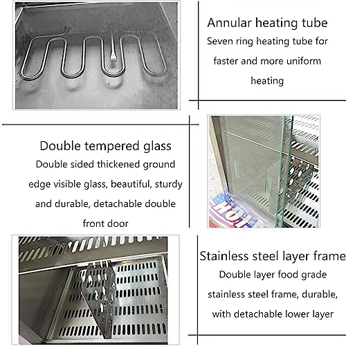 Commercial Food Warmer Display Cases,2-Tier Food Warmer,Heated Cabinet,Pastry Display Case for Pizza Hot Dog Hamburger Bread,etc,110V 1200W Temperature control range 30-110 ℃