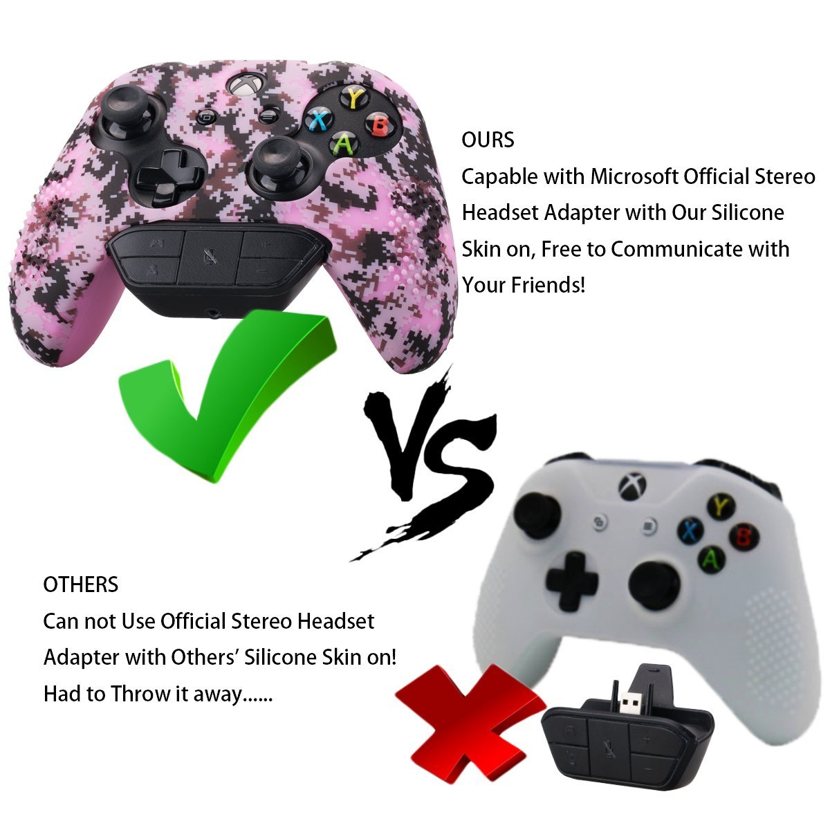 9CDeer 1 Piece of Studded Protective Customize Digital Camo Silicone Cover Skin Sleeve Case 8 Thumb Grips Analog Caps for Xbox One/S/X Controller Pink Compatible with Official Stereo Headset Adapte