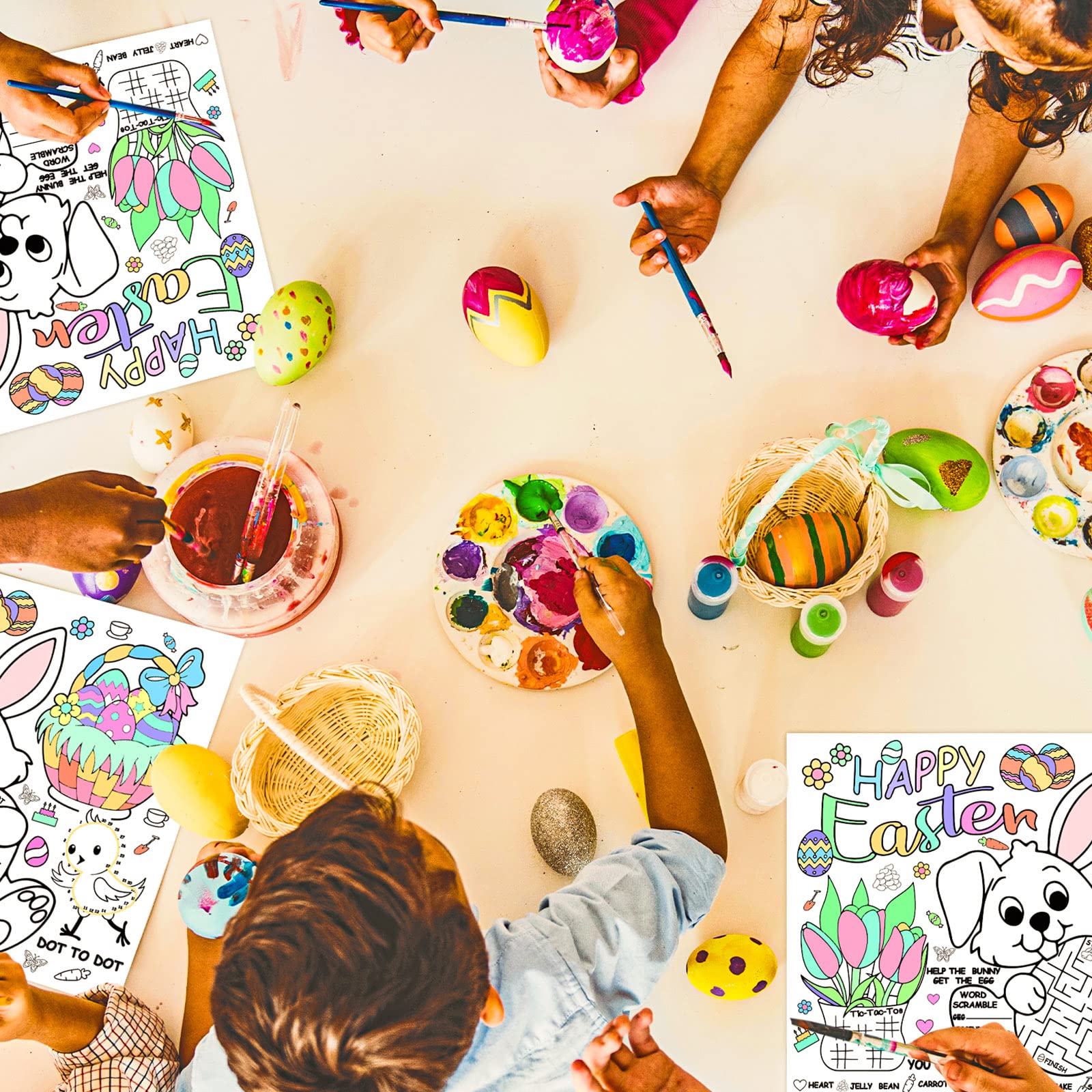 40 Sheets Easter Placemats for Kids Bunny Coloring Activity Place Mats Happy Easter Coloring Placemats Disposable Easter Paper Placemats for Table Kitchen Tray Crafts Activities