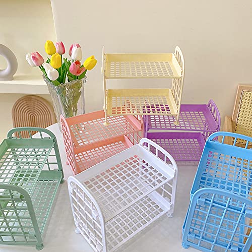 lasenersm 1 Piece Plastic Bathroom Storage Shelf 2 Layer Desktop Shelf Bathroom Countertop Organizer Cosmetic Makeup Storage Rack Home Organization Storage Shelf Holder, Green