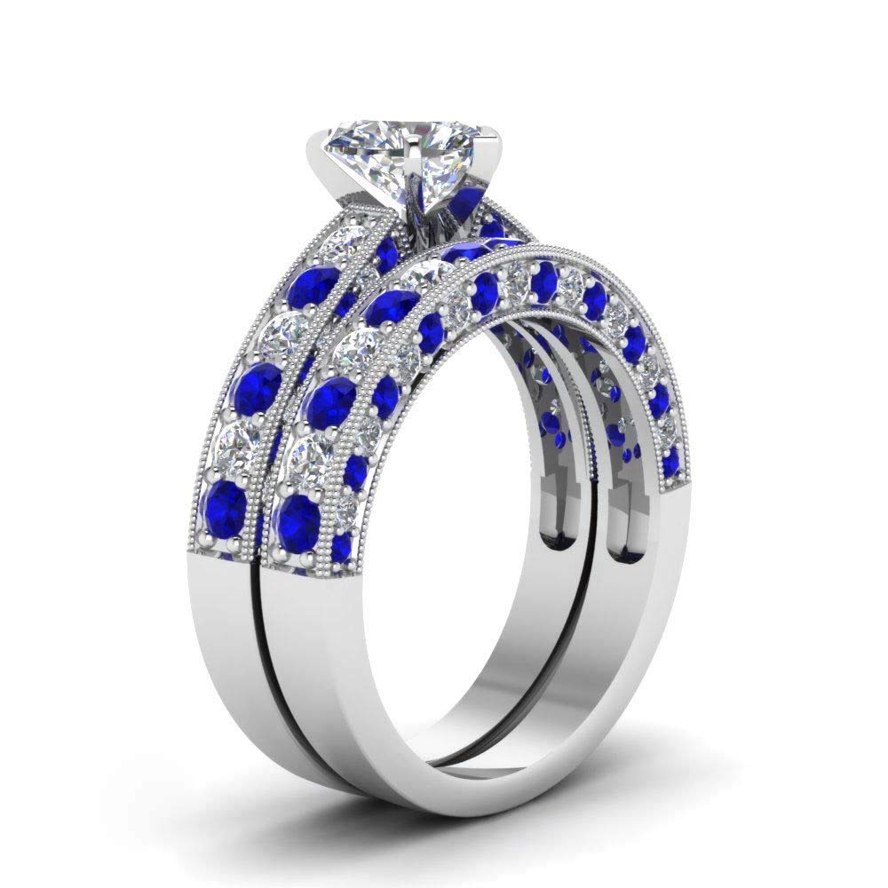 3pc TWO RINGS His Hers Wedding Ring Sets Couples Rings Women's White Gold Plated Heart CZ Wedding Engagement Ring Bridal Sets Men's Stainless Steel Wedding Band