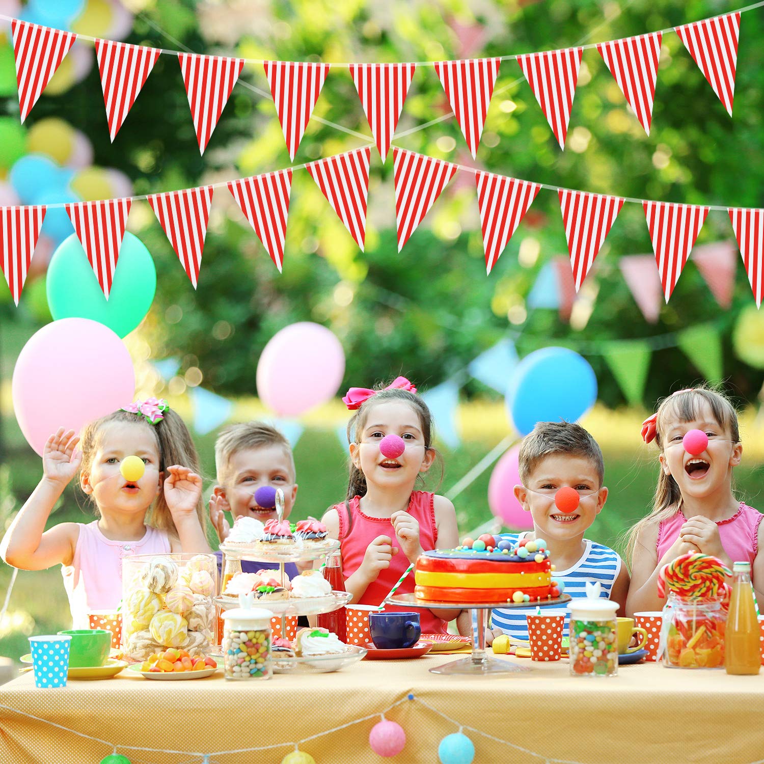 5 Packs Carnival Circus Party Decorations Supplies, Circus Carnival Bunting Banner, Red and White Pennant Banner Triangle Bunting Flag for Carnival Birthday Party, 7.4 x 10.8 Inch