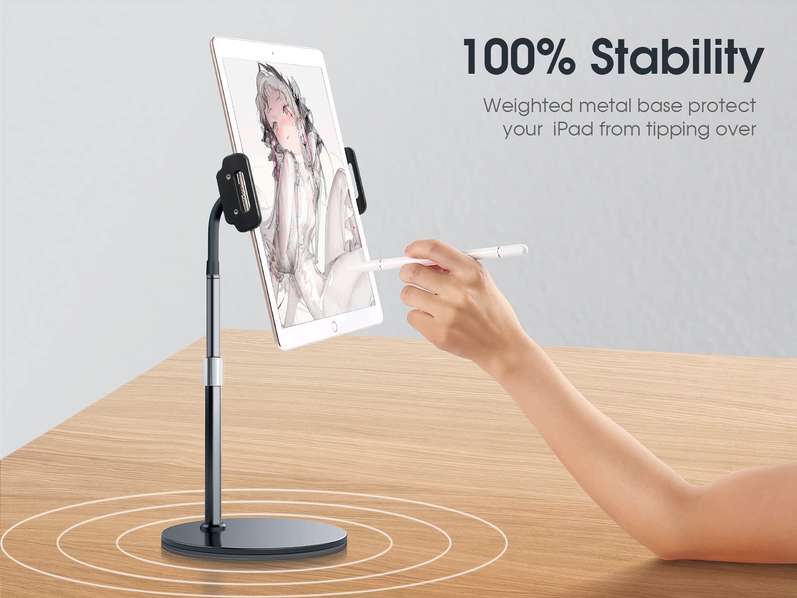 elitehood Tablet Stand Holder, Angle Height Adjustable Phone & Tablet Holder for Desk, Thick Case Friendly iPad Holder Stand Compatible with 4.7-13" iPad, iPad Pro 12.9 Air Mini 4, Tab, Nexus, Kindle
