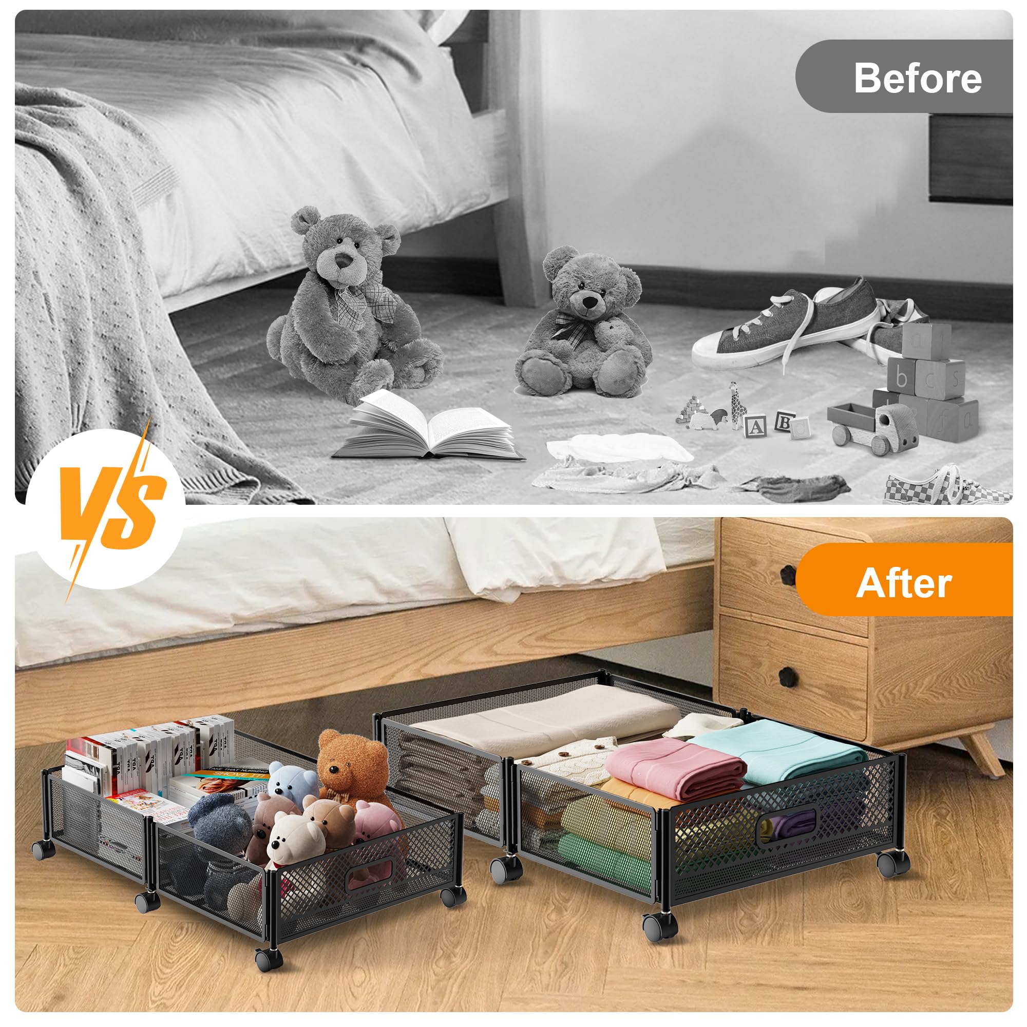 Under Bed Shoe Storage Organizer Underbed Storage Containers with Wheels Under Bed Drawers on Wheels Rolling Underbed Storage Shoe Box Dorm Room Bedroom Storage for Clothing Shoes Blanket Crib Book
