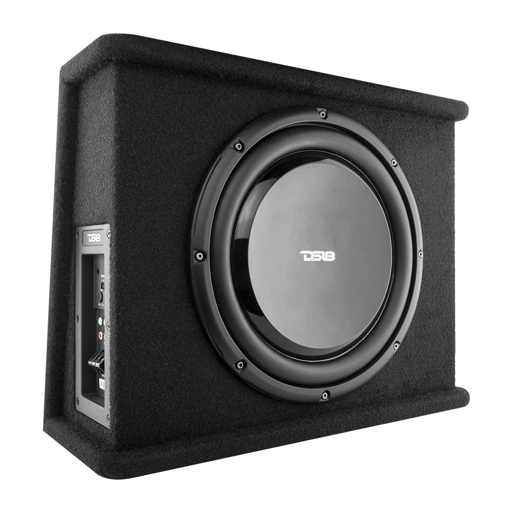 DS18 SB12A 12 Inches Shallow Subwoofer Enclosure with Built in Amplifier – Car Audio All in One Amplifier and Subwoofer Bass Package 700 Watts Power – Great Stealth Car Subwoofer in Box with Amp