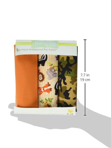 Dritz Babyville 21 by 24-Inch PUL Waterproof Diaper Fabric Cuts, Forest Friends/Camouflage, 3-Pack