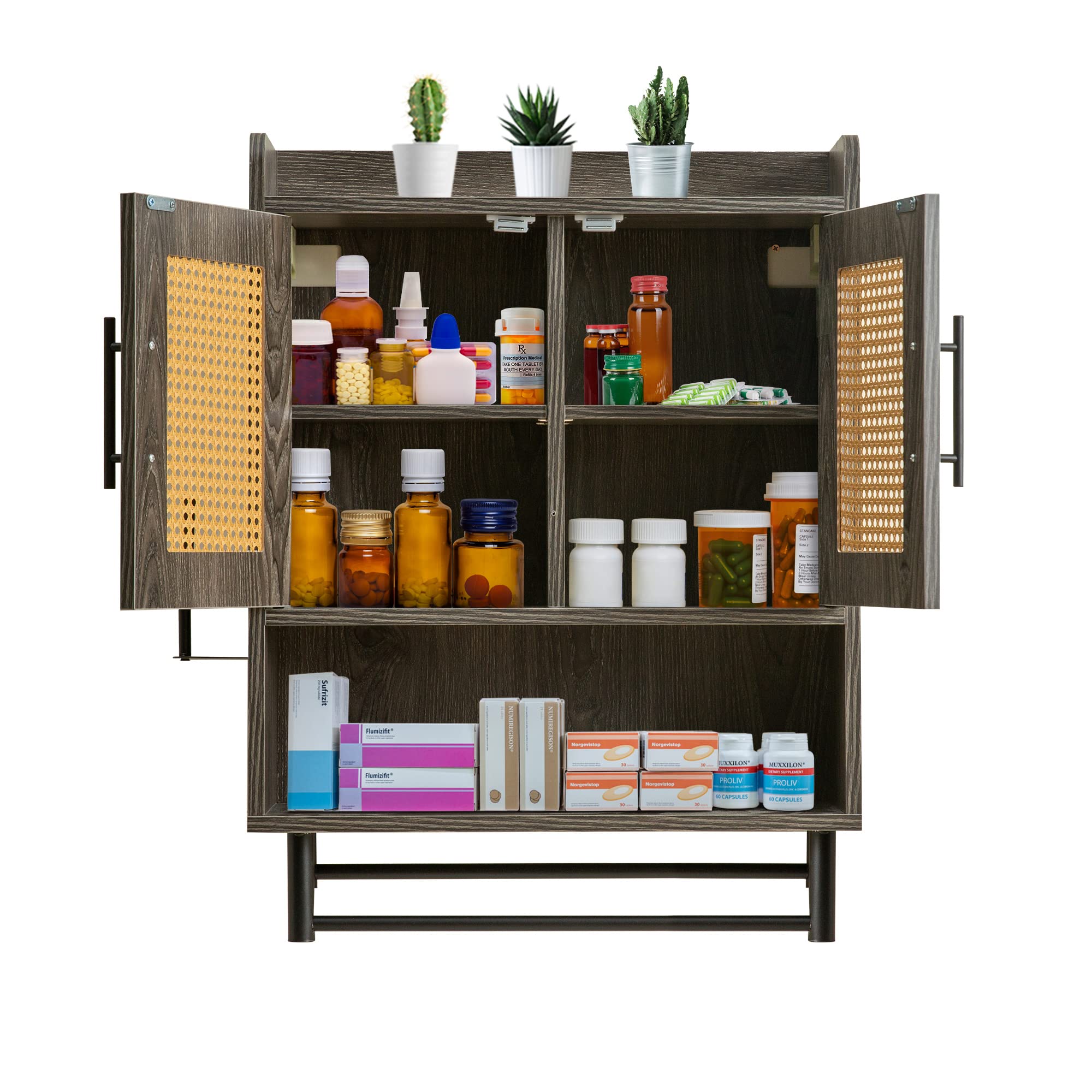 SUNTAGE Bathroom Wall Cabinet, Over Toilet Storage Cabinet w/2 Towel Bar, Paper Roll Holder & Adjustable Shelf in 9 Combinations, Medicine Cabinets Ideal for Bathroom, Kitchen (Brown)