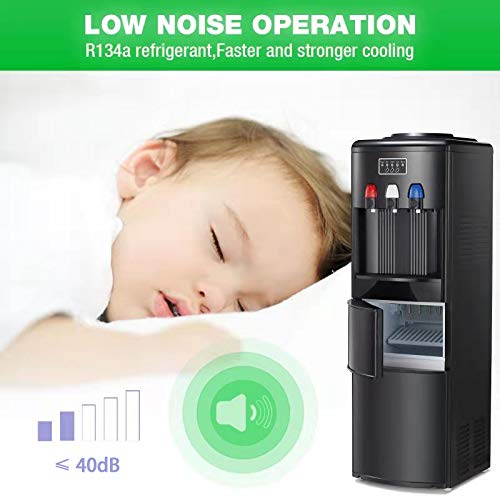Antarctic Star 2-in-1 Water Cooler Dispenser with Built-in Ice Maker, Hot and Cold Top Loading 3 to 5 Gallon Bottle Water Dispenser,27LBS/24H Ice Maker Machine with Child Safety Lock(Black)