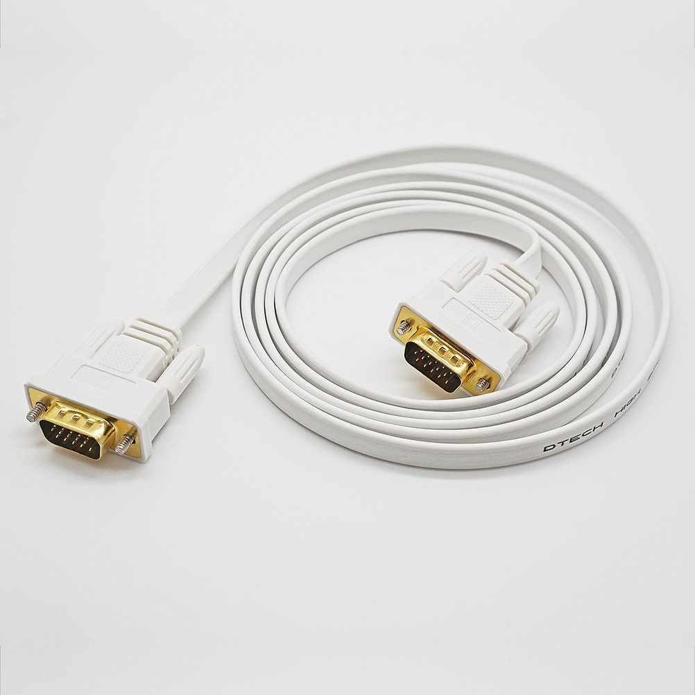 DTech Thin Flexible 6 Feet VGA to VGA Cable Male to Male 1080p High Resolution Short Computer Monitor Cord - White - 6ft