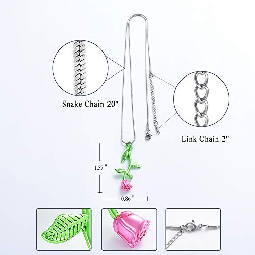 Rose Flower Cremation Jewelry Urn Necklaces for Ashes, Cremation Ash Jewelry Memorial Pendants for Human Pets Ashes(Green-Pink)