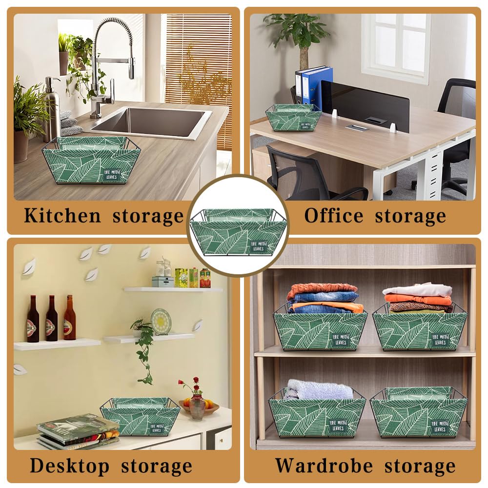 AIPOKE EPOCH Canvas Storage Basket Metal Holder Desk Table Organizer Home Decor, White Leaf