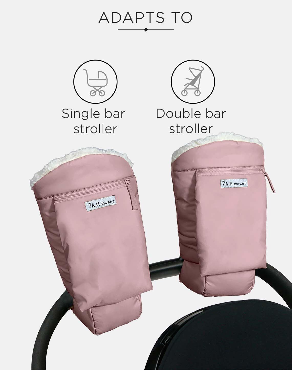 7AM Enfant Stroller Warmmuffs Gloves - Anti-Freeze Stroller Mittens for Handlebars, Water Repellent Hand Warmer Muff for Cold Weather, Plush Lined Stroller Warmmuffs | Winter Stroller Accessories
