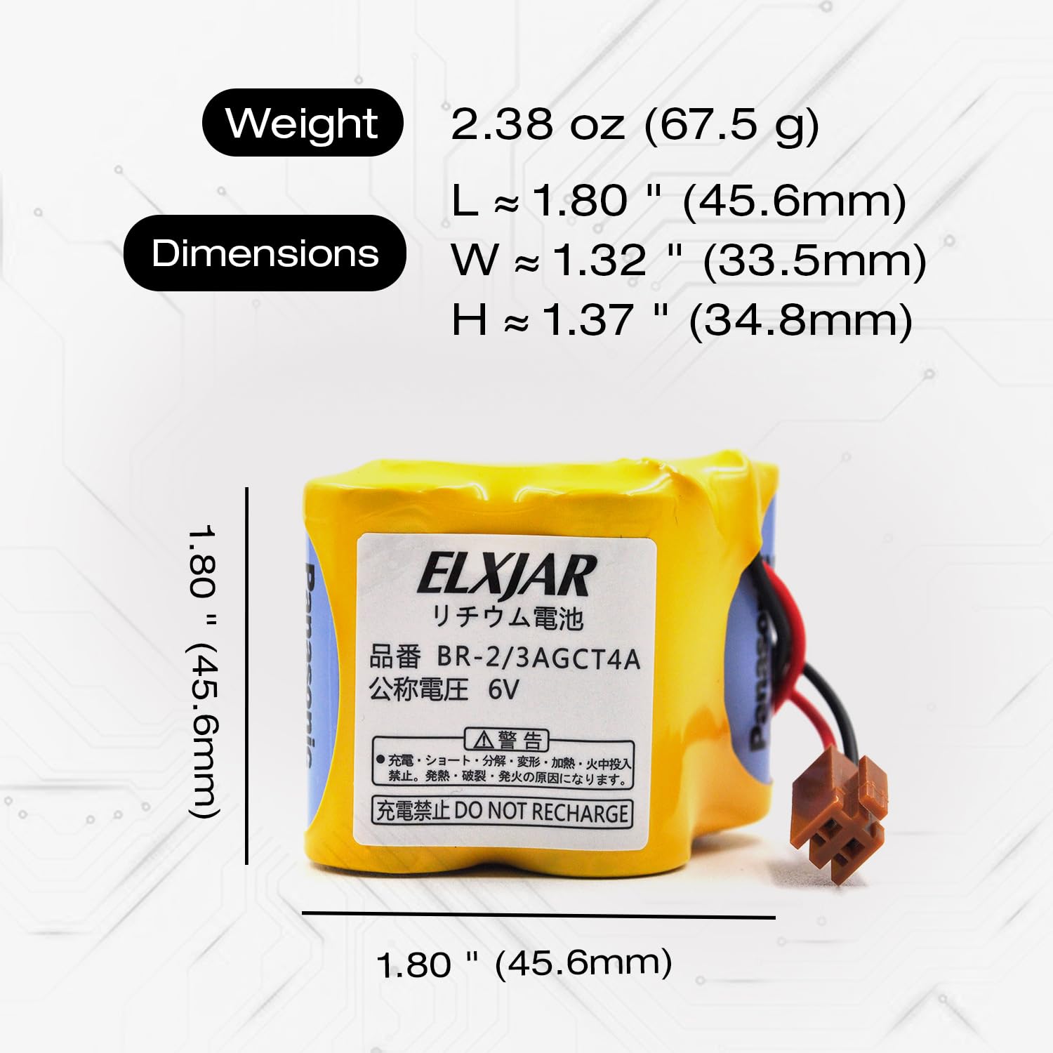 elxjar (3-Pack) BR-2/3AGCT4A 6V 4400mAh Replacement Battery for Panasonic FANUC A98L-0031-0025, CUSTOM-107, SHS749, ALIT0138, LIT0138 (Brown Connector)