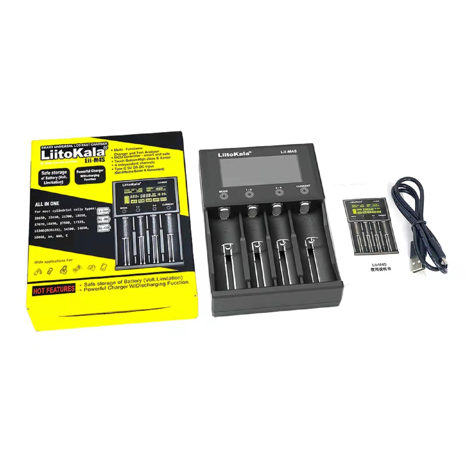 4-Bay 18650 Battery Charger,Test Battery Capacity,Touch Button,Universal Battery Charger for: 3.7V 26650 20700 18650 18350 1.2V NiMH/Cd AA AAA Size Batteries