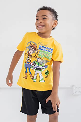 Disney Pixar Toy Story Buzz Lightyear Woody Toddler Boys Athletic T-Shirt and Mesh Shorts Set Yellow 3T