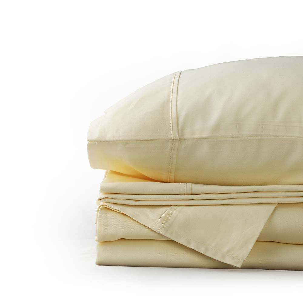 400 Thread Count Bed Sheets Ivory Set of 4 Piece Full Size, Fits Up-to 18-inch Mattress, 100% Combed Cotton Solid Sateen Weave Extra Soft and Silky Luxurious Bedding Collection