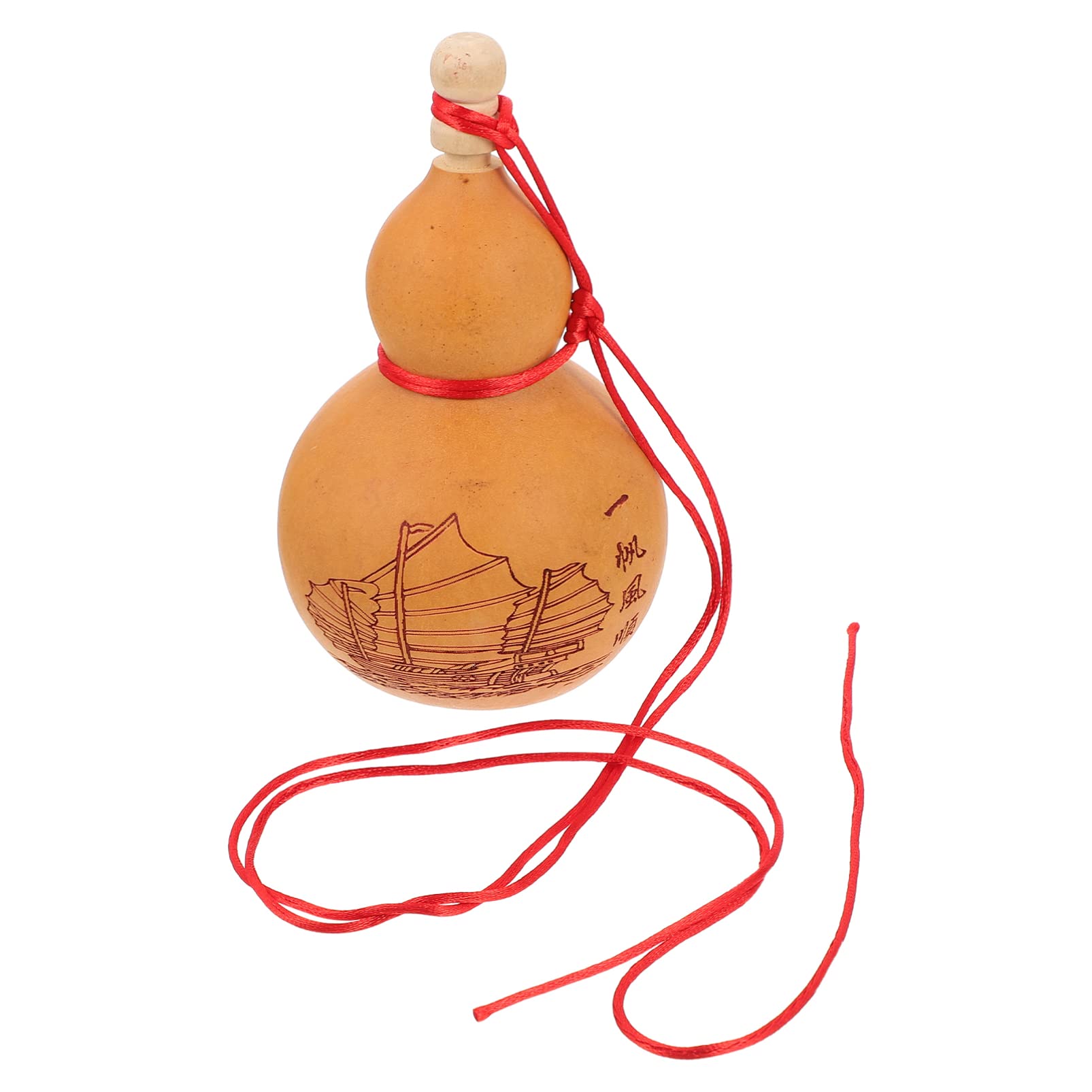 Angoily Gourd Wine Flask Bottle Chinese Wu Lou Wine Bottle with Stopper Wooden Chinese Feng Shui Hu Lu Gourd Ornament for Home Kitchen (Khaki)