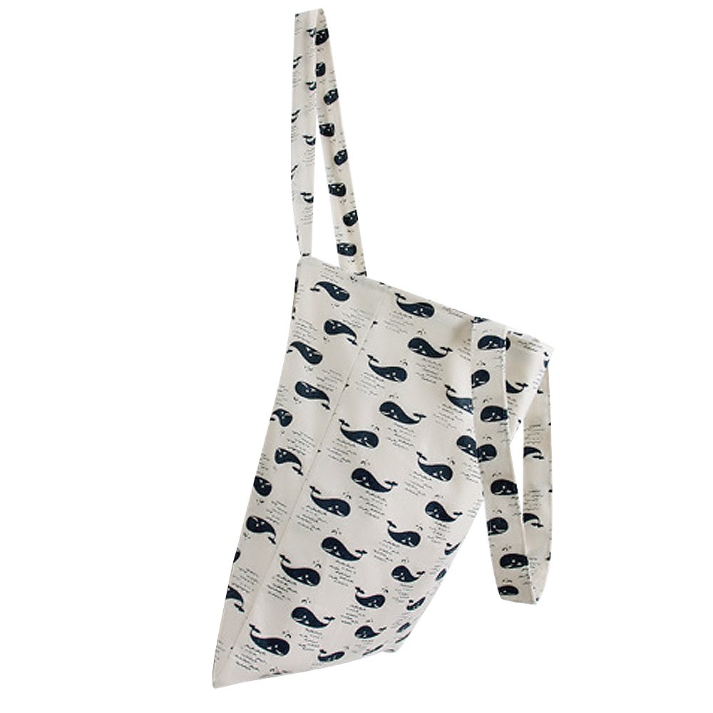 Caixia Women's Cotton Cartoon Whale Print Canvas Tote Shopping Bag (Beige-Zip)