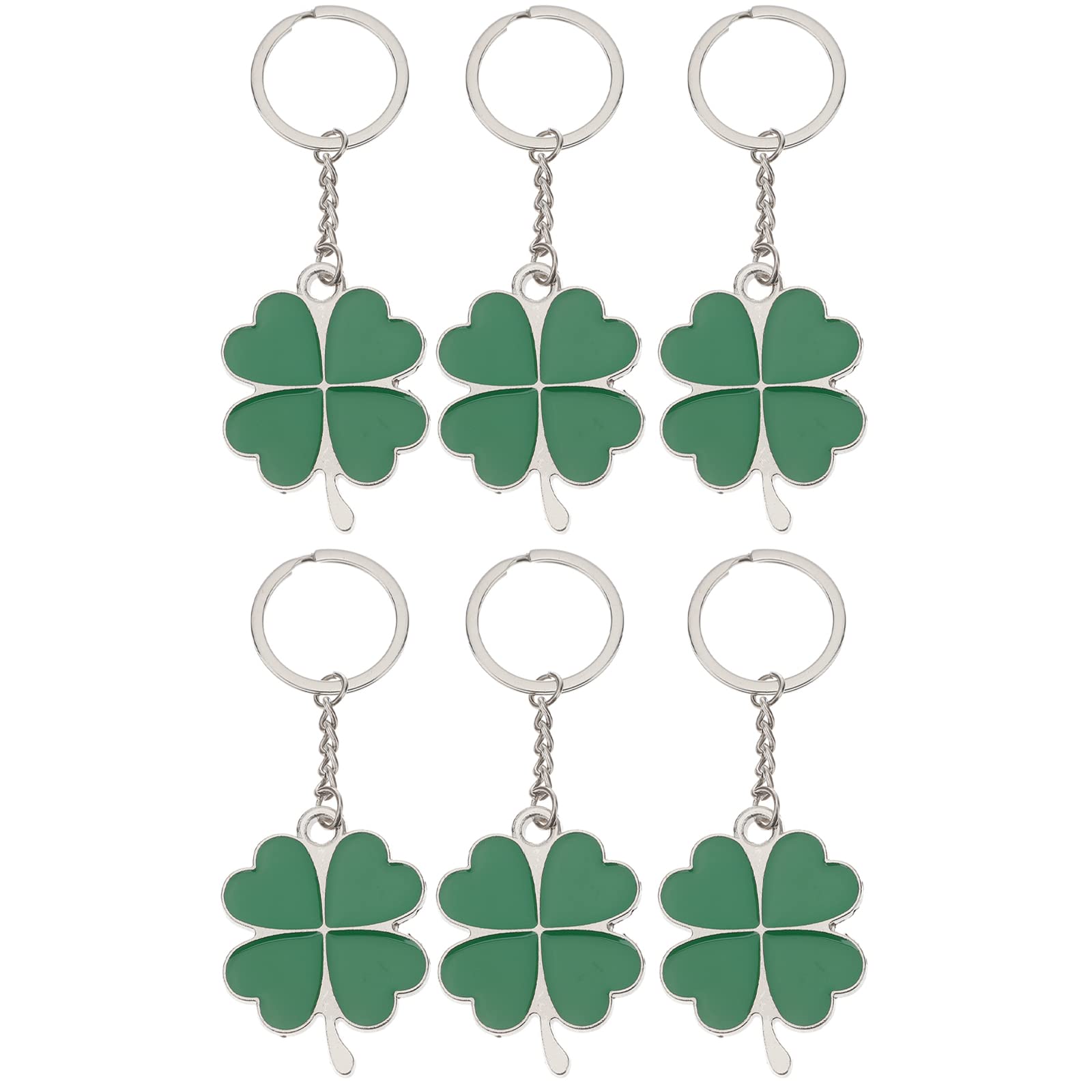 6pcs Four-Leaf Clover Fortune Keychain Lucky Shamrock Sparkling Charm Keyring St.Patrick Day