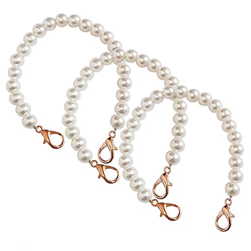 3Pcs DIY Round Imitation Pearl Bead Short Handle Replacement Chain Strap, Creatiee Handbag Chains Accessories Purse Shoulder Cross Body Straps with Metal Buckles(10 Inches)