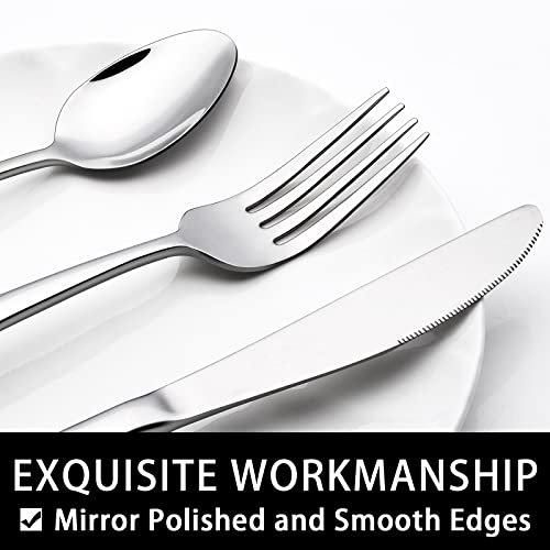 EWFEN 60-Piece Silverware Set, Heavy Duty Stainless Steel Flatware Set for 12, Food-Grade Tableware Cutlery Set, Utensil Sets for Home Restaurant, Mirror Finish, Dishwasher Safe