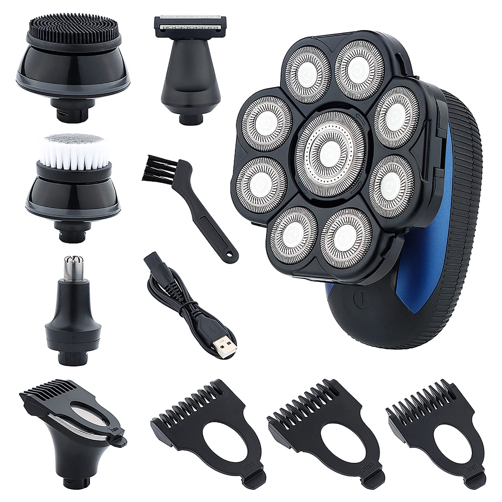 9D Head Shavers for Bald Men, 6-in-1 Electric Bald Head Shavers for Men, Cordless Beard Shavers, Waterproof Wet/Dry Mens Grooming Kit, USB Rechargeable