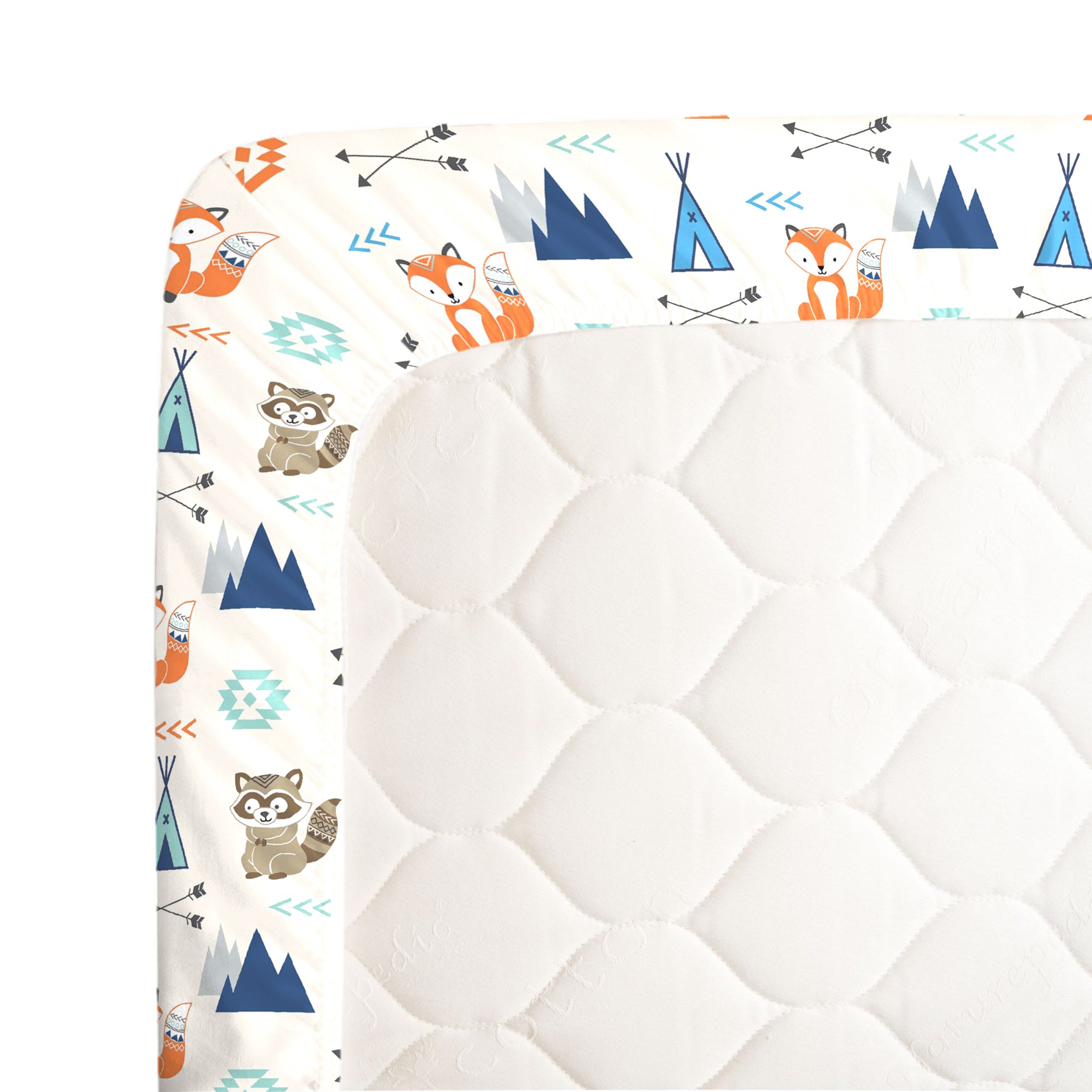 NoJo Aztec Mix & Match 100% Cotton Grey/Fox Fitted Crib Sheet, Navy, Orange, Aqua, Ivory
