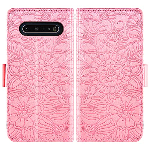Compatible with LG V60 ThinQ V60ThinQ 5G G9 Thin Q Wallet Case and Tempered Glass Screen Protector Card Holder Stand Magnetic Leather Flip Phone Cover for LGV60 V 60 60ThinQ 60V Women Men Rose Gold