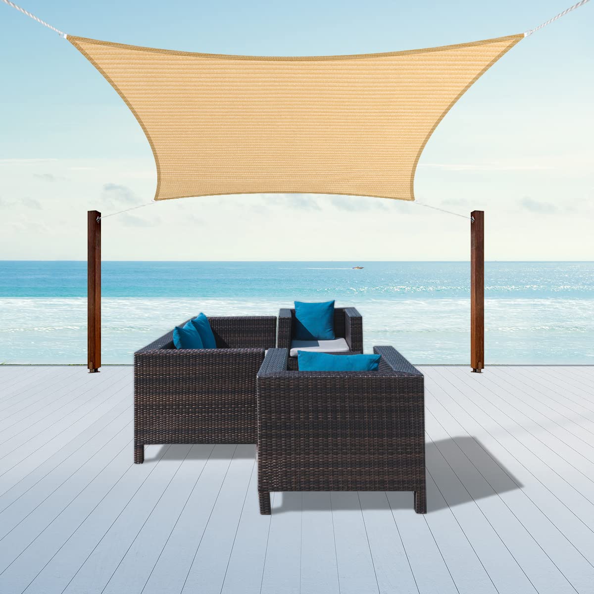 6' x 8' Sun Shade Sail Canopy Awning Permeable Fabric Pergola Cover, for Outdoor Patio Lawn Garden Backyard Carport, Beige