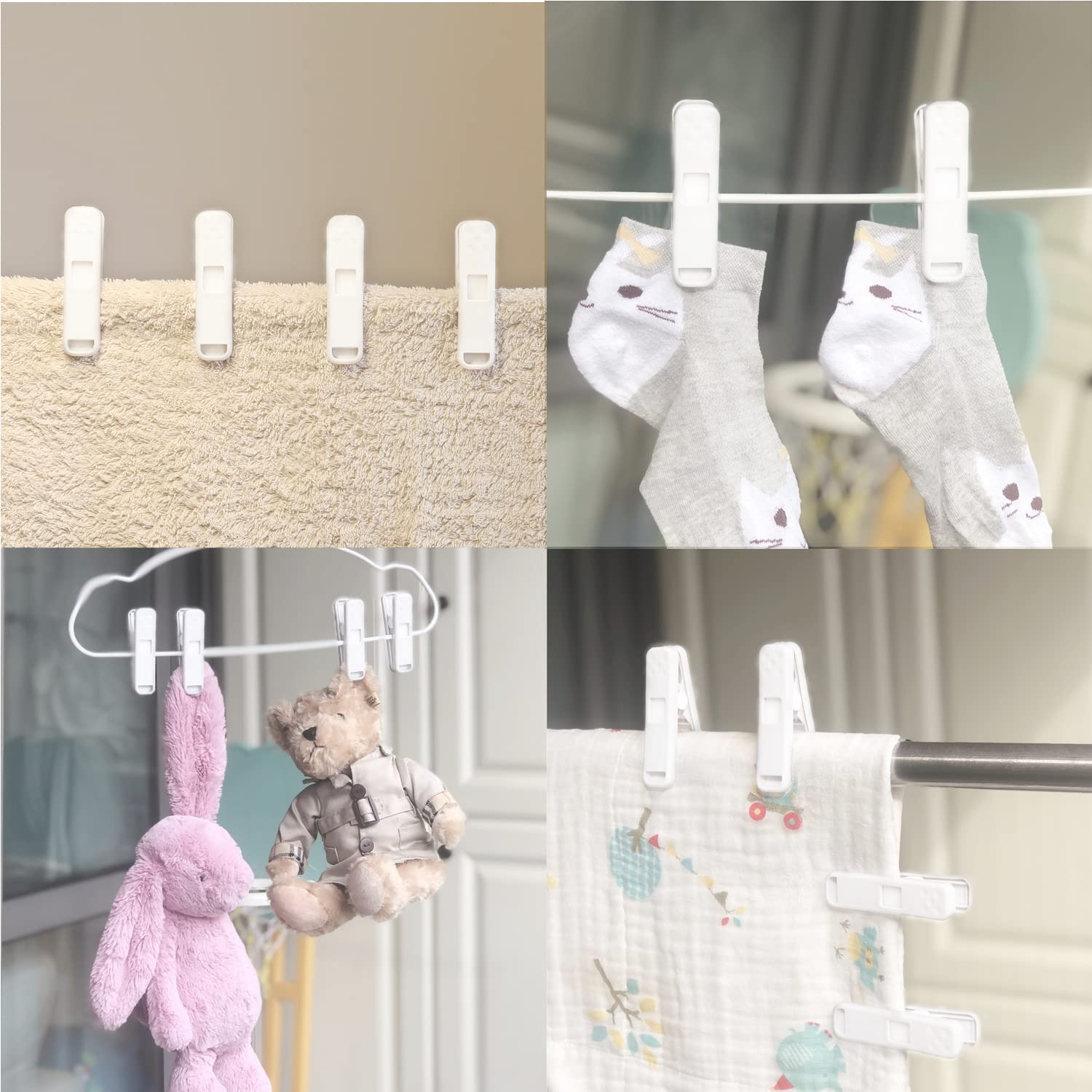 Strong Plastic Clothespins-16 Pack Heavy Duty Laundry Clothes Pins, Strong Clips, Non-Slip Clothes Pegs, Chip Clips, Hanger Clip, Rustless, Windproof, Heatproof-White