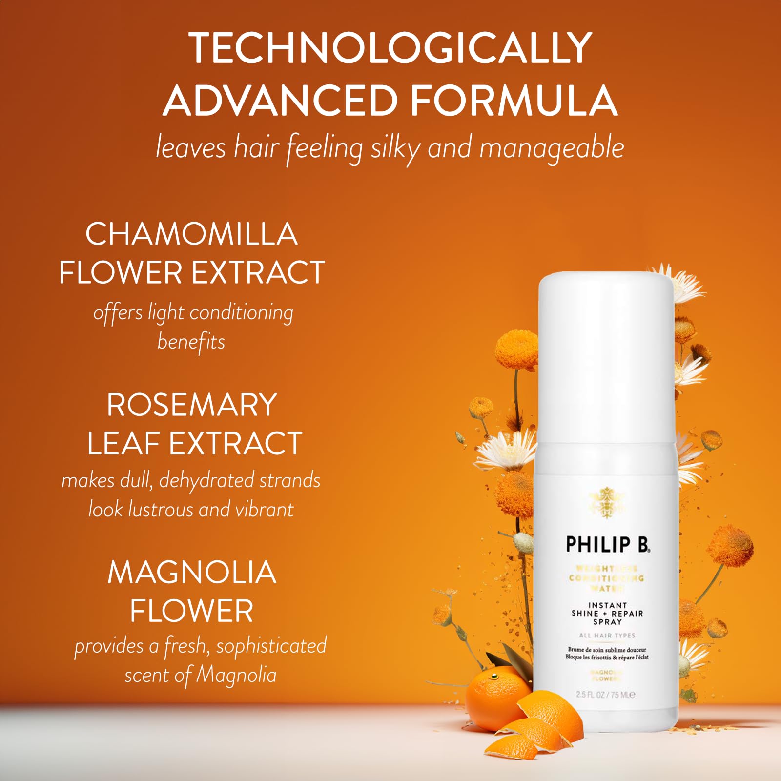 PHILIP B. Weightless Conditioning Water, Magnolia Flower, 2.5 oz. (75 ml) | Instantly Adds Smoothness, Fullness and Shine