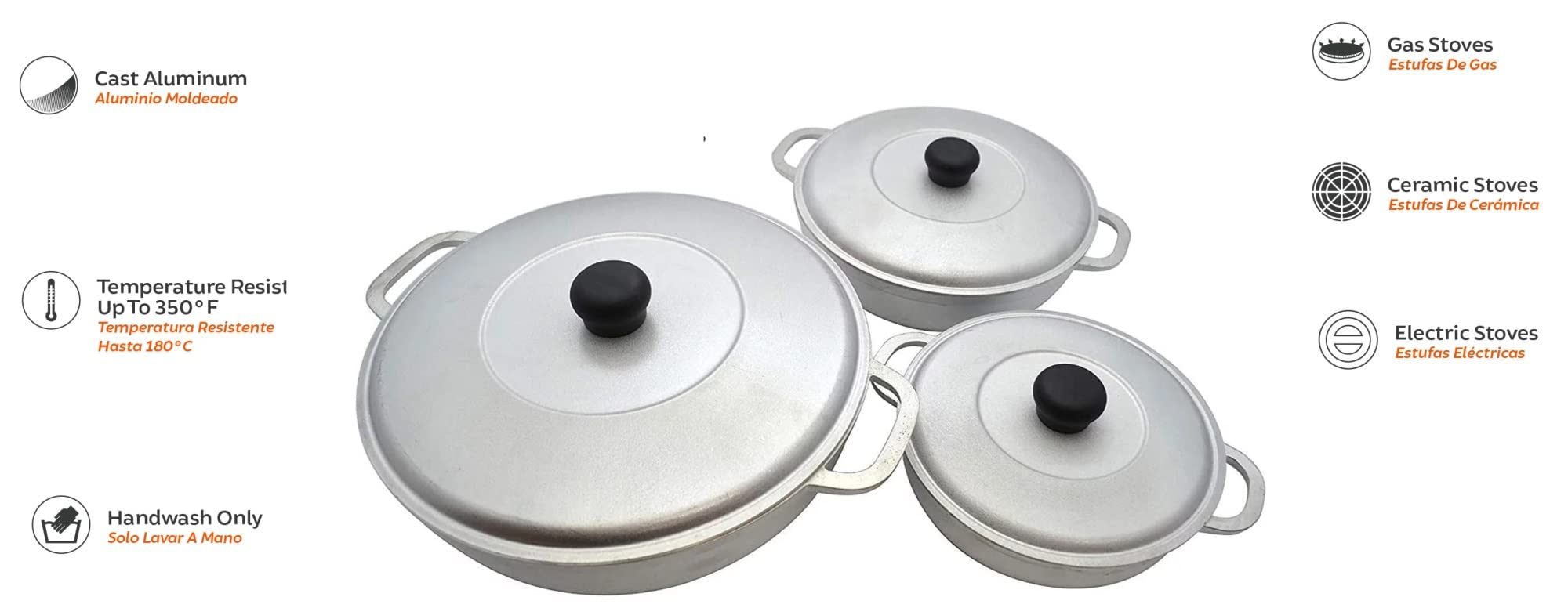 AIRADP 3Pieces Cast Aluminum Caldero or Oven Set with Lid