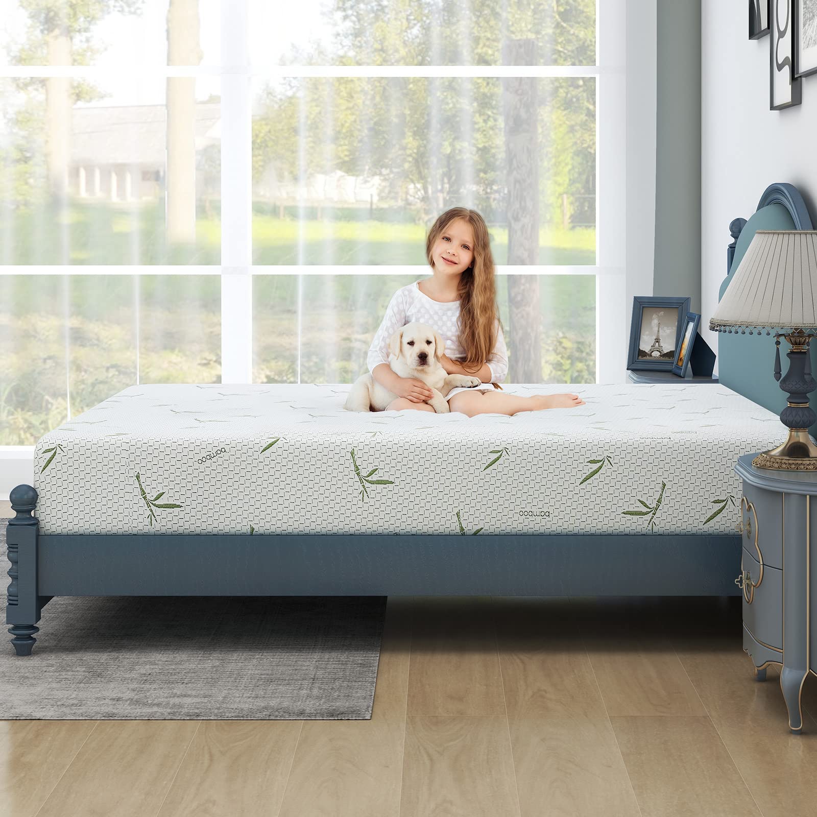 IULULU King Size Mattress in a Box, 8 Inch Gel Memory Foam Mattress with Bamboo Cover, Cooling Bed Mattress Made in USA, CertiPUR-US Certified White