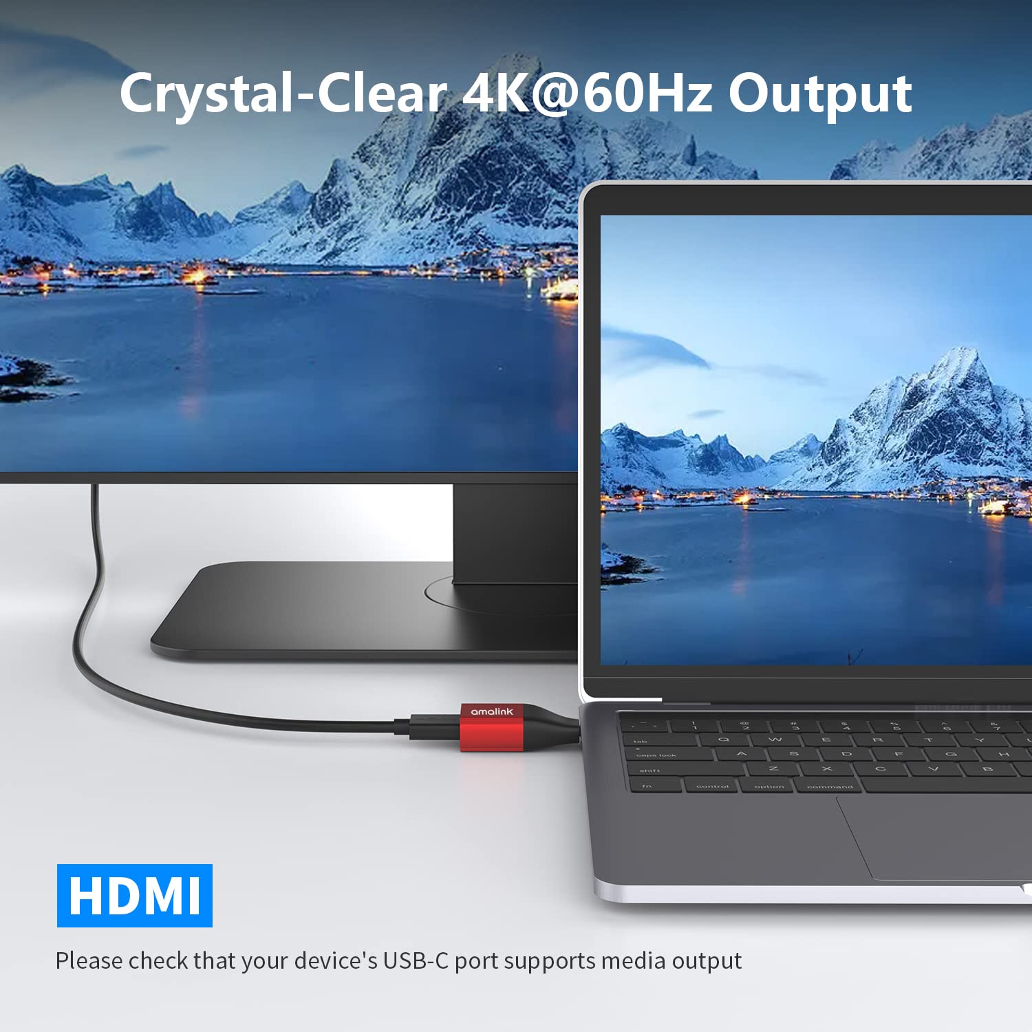 AMALINK USB C to HDMI adpter,4k@60HZfor MacBook Pro, MacBook Air, iPad Pro, Pixelbook, XPS, Galaxy, and More (USB C to HDMI 4K@60HZ) DP Alternative Mode Required
